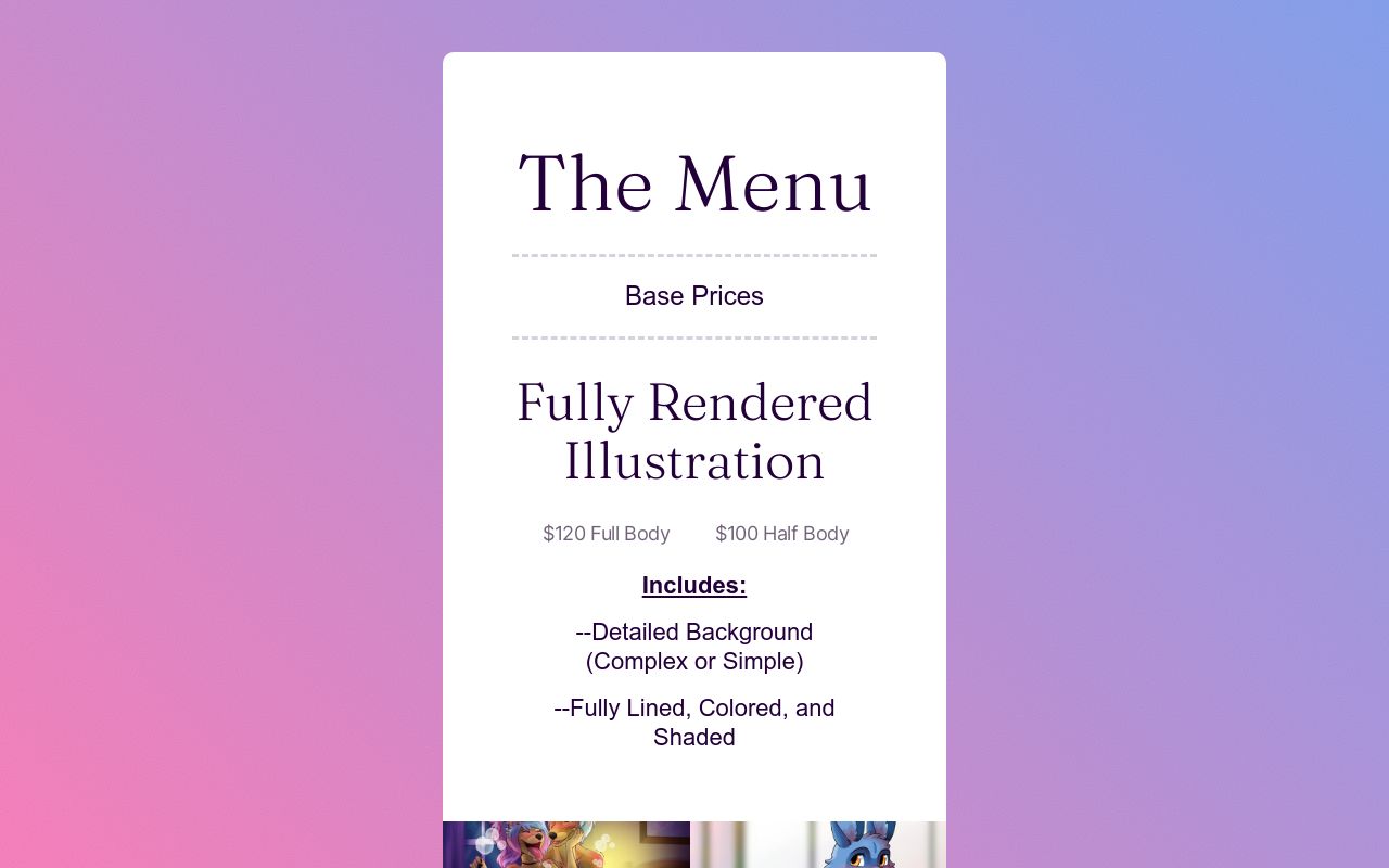 Paper Thylacine Commission Menu